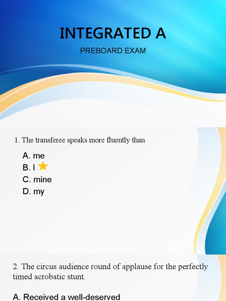 Analysis of an Integrated Pre-Board Exam Containing Questions on ...