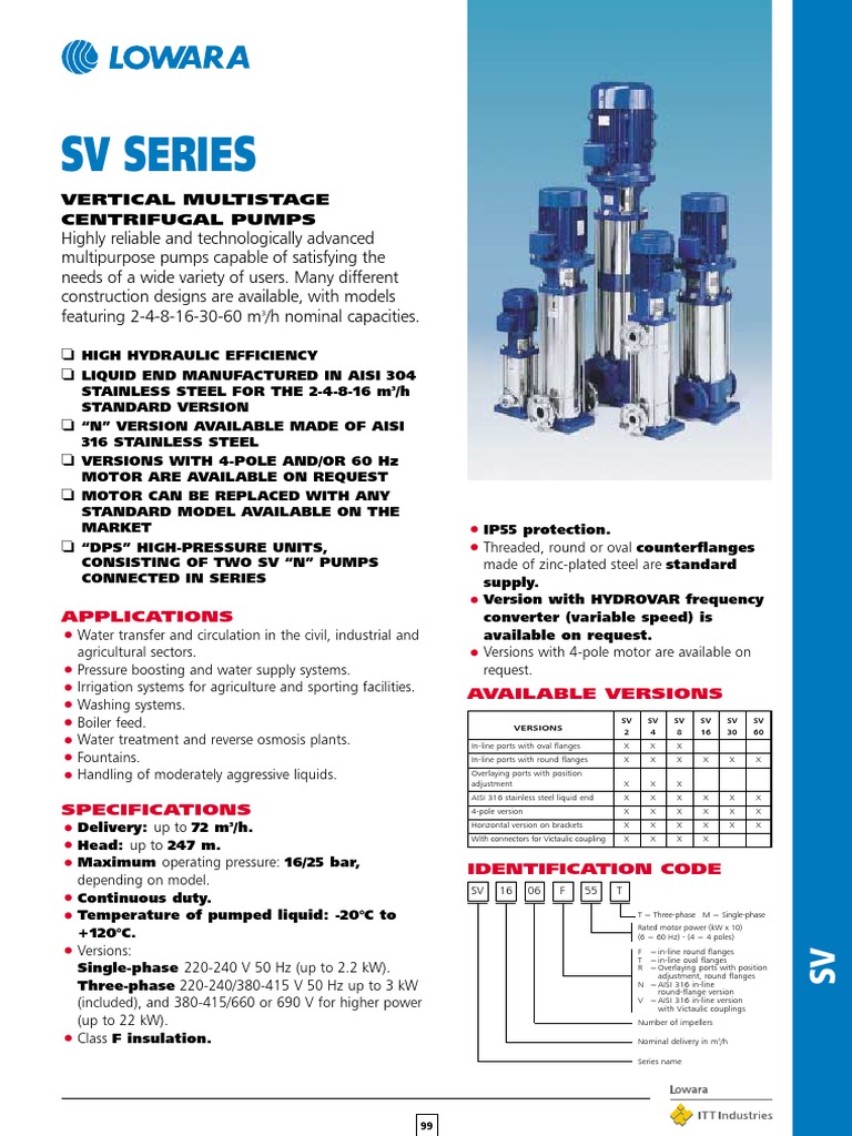 Lowara SV Brochure | PDF | Pump | Mechanical Engineering