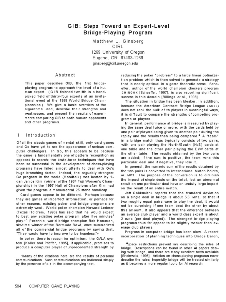 M. Ginsberg - GIB | PDF | Contract Bridge