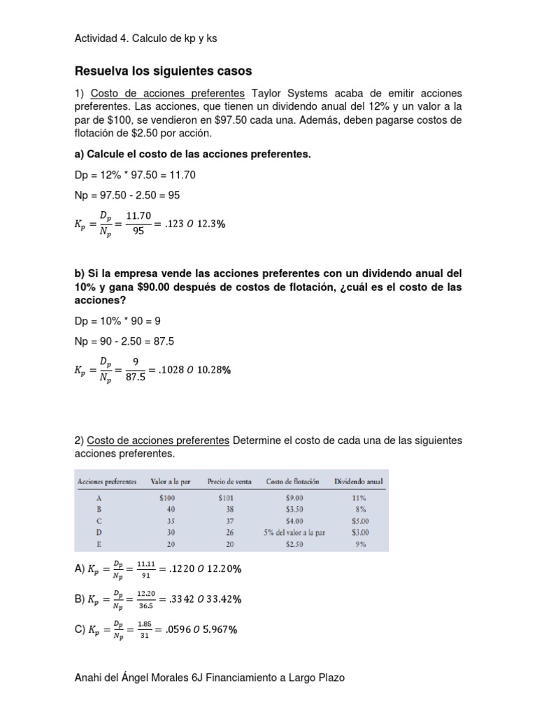 Actividad 4 Calculo de KP y Ks | PDF | Compartir (Finanzas) | Economias