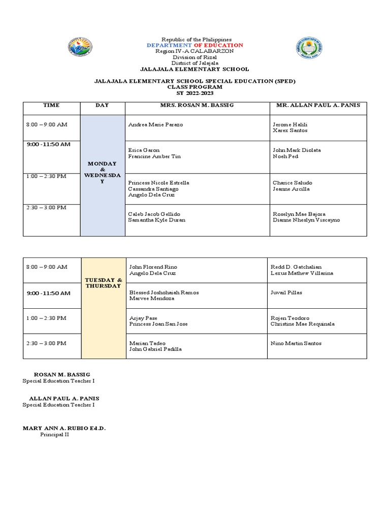 Sped - Schedule | PDF