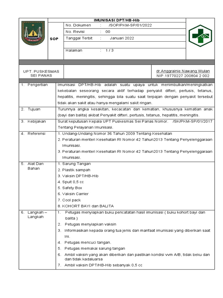 Sop Imunisasi DPT 2022 | PDF