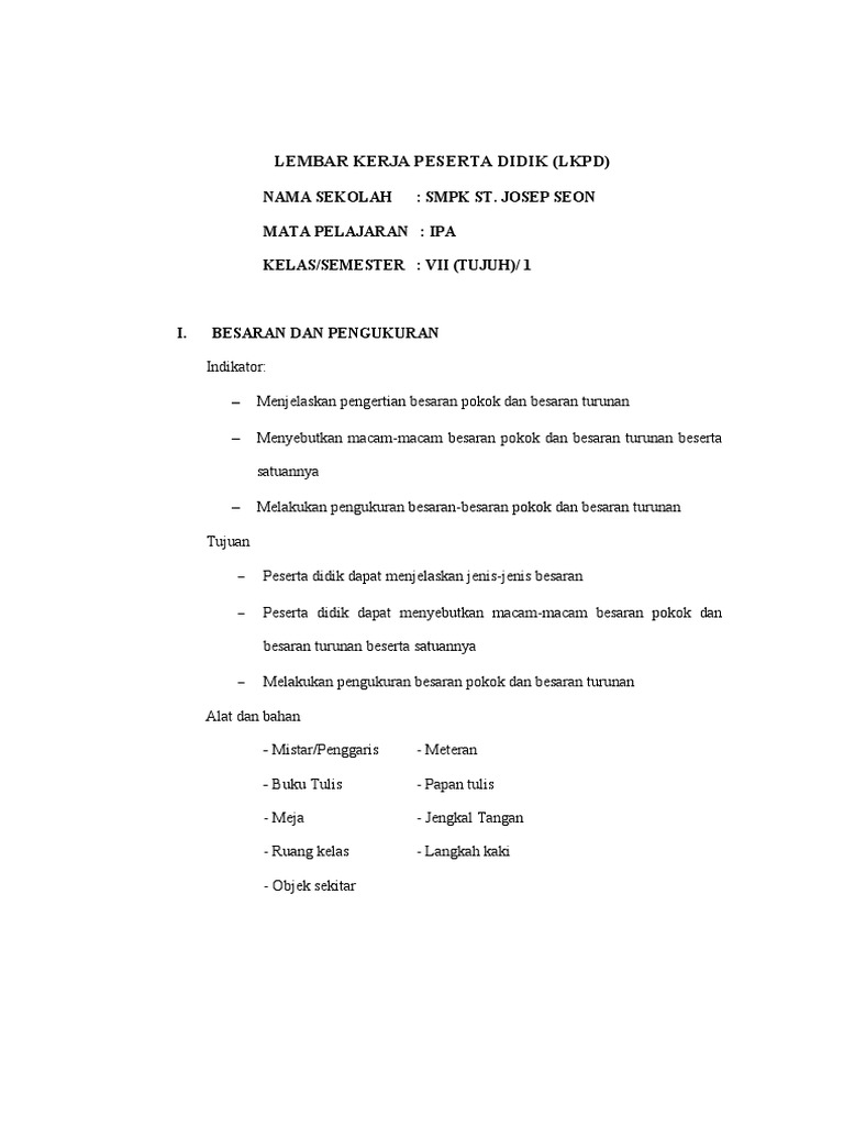 Lembar Kerja Peserta Didik Kls 7 | PDF | Kajian Bahasa Asing | Sains ...