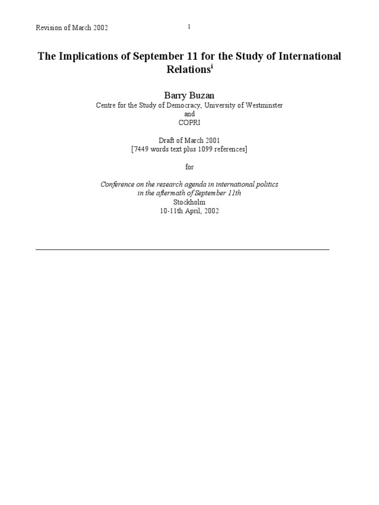 Barry Buzan - The Implications of 9-11 in IR Theory | Download Free PDF | Globalization ...