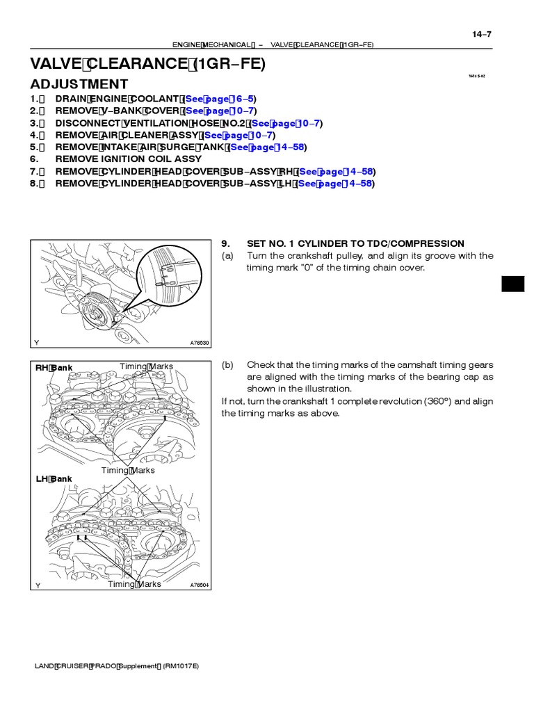 Prado 1GR-FE Valve Clearance Guide | PDF | Engine Technology | Vehicle Technology