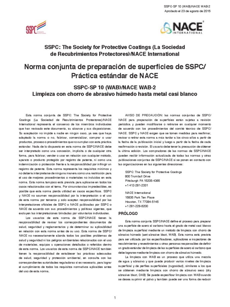 SSPC SP 10 (WAB) - Es | PDF | Agua | Materiales