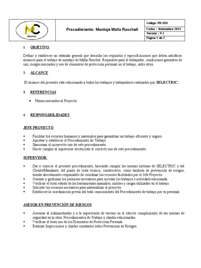 PT - XX-XX Montaje Malla Raschell | PDF