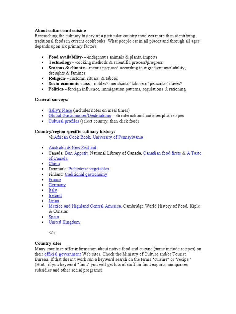 Factors Influencing Culinary History | PDF | Spanish Cuisine | Cooking