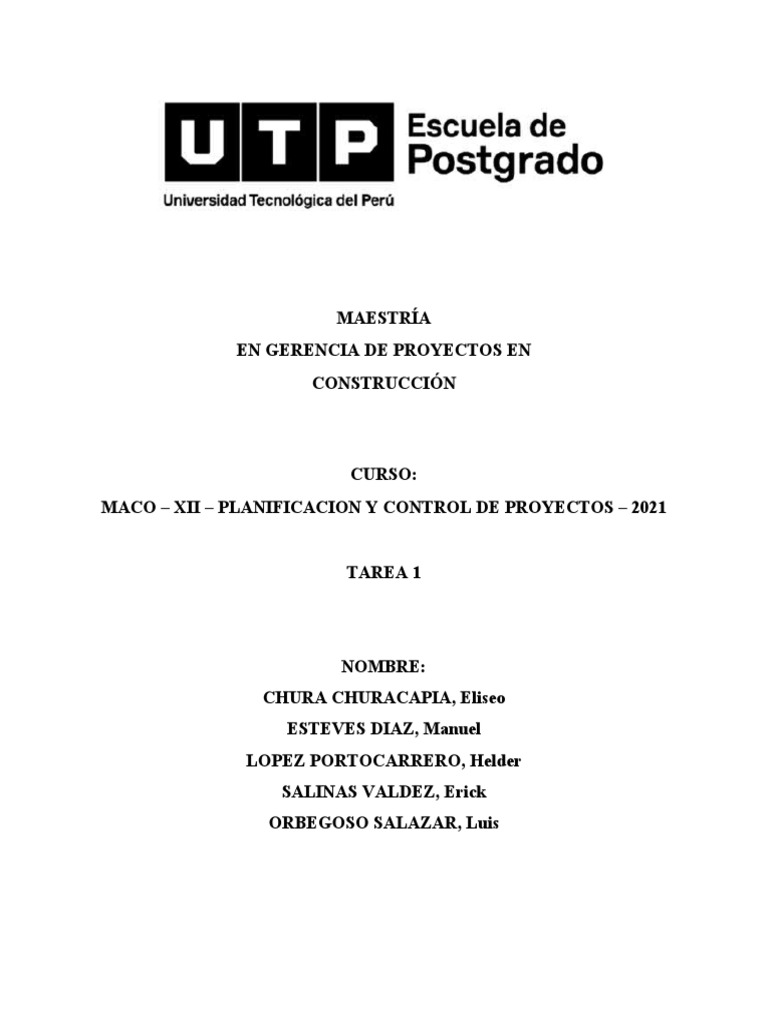 t1 Planificacon y Control de Proyectos Utp 2022 g05 | PDF | Evaluación | Reclutamiento