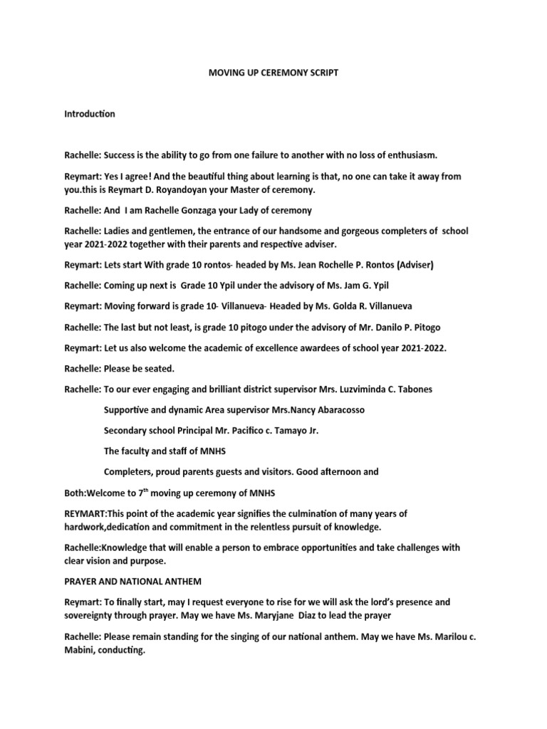 Moving Up Ceremony Script | PDF