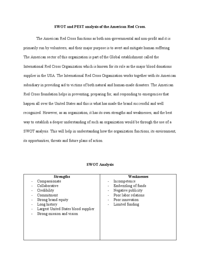 Red Cross SWOT and PEST Analysis | PDF | American Red Cross | Swot Analysis