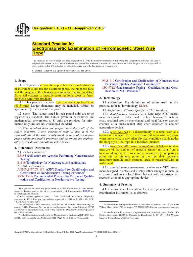 Electromagnetic Examination of Ferromagnetic Steel Wire Rope | PDF ...