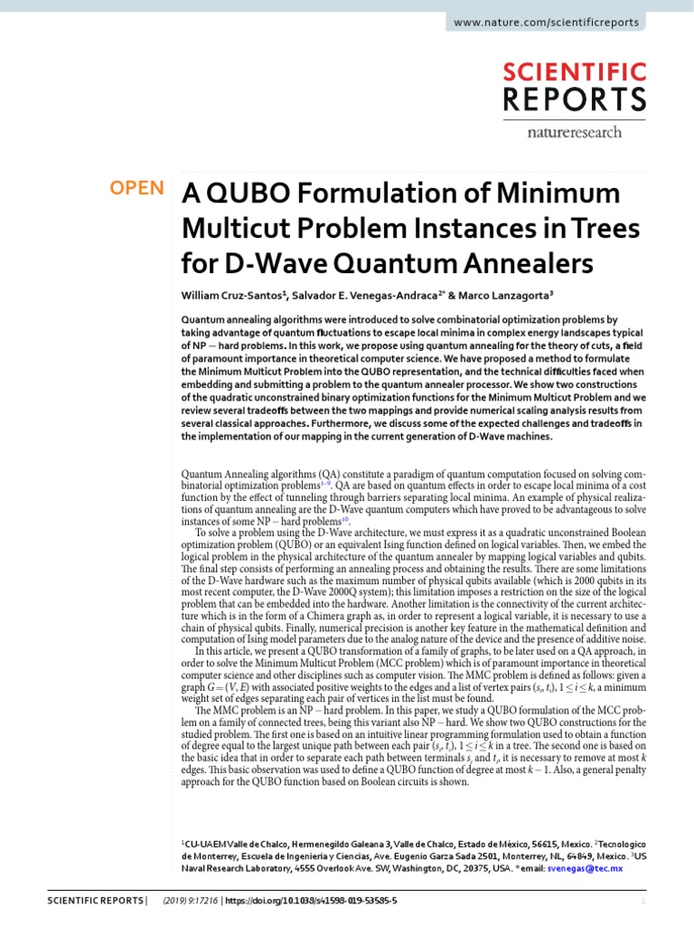 A Qubo Formulation of Minimum Multicut Problem Instances in Trees For D ...