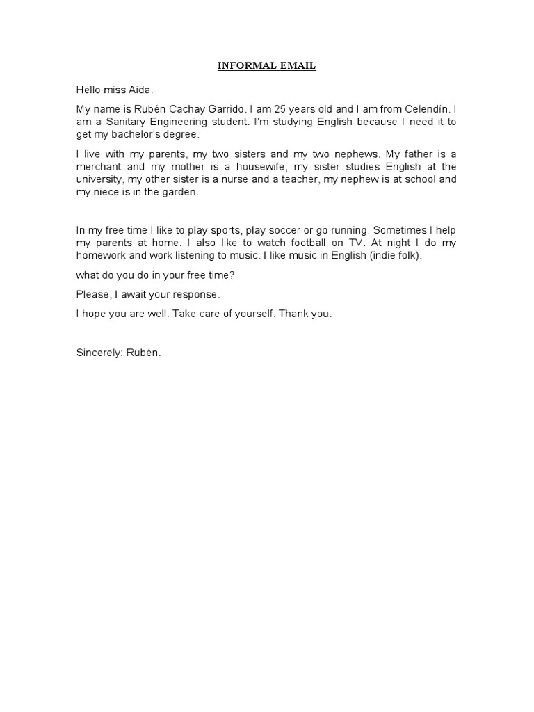 Informal Email Pdf Art Wellness