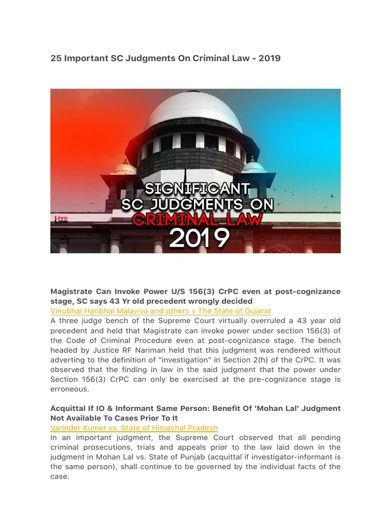 25 Important SC Judgments On Criminal Law - 2019 | PDF | Criminal Procedure In South Africa ...