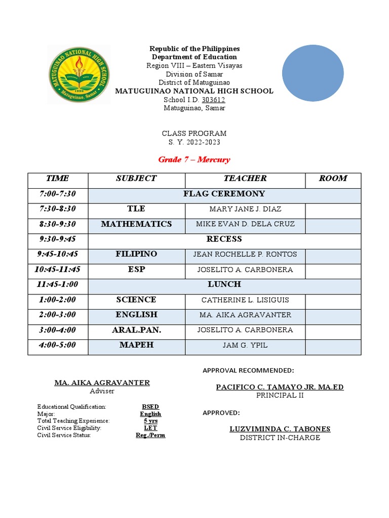 Class Teachers Program 2022 2023 | PDF