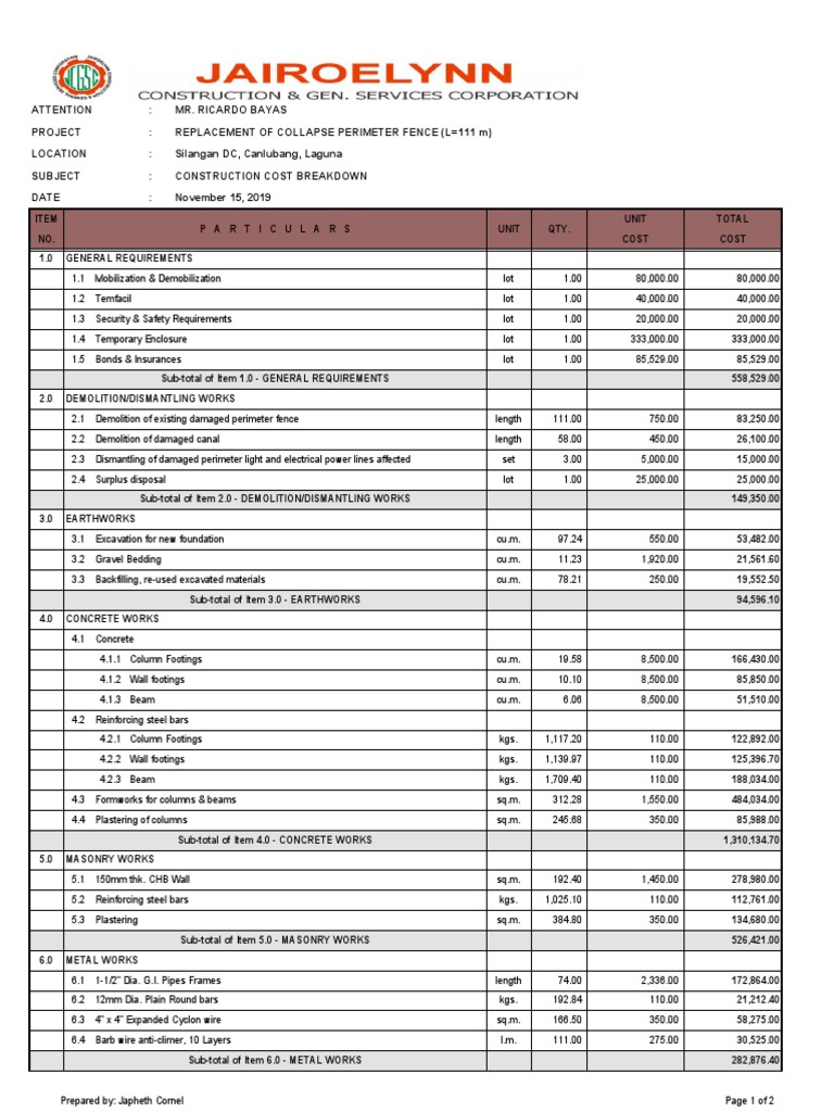 Repair of Collapse Perimeter Fence | PDF | Demolition | Concrete