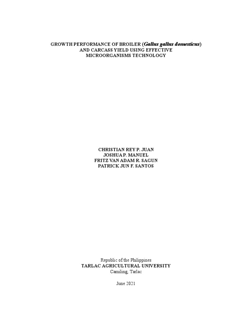 Growth Performance and Carcass Yield of Broiler Using Effective ...