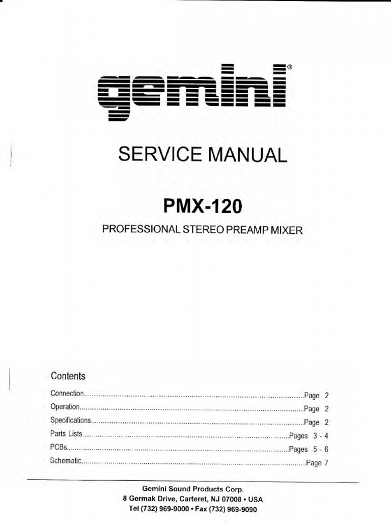 GEMINI PMX-120 PRO Stereo Preampl Mixer | PDF
