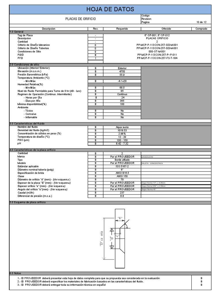 Placas de Orificio Ø6'' | PDF | Ingeniería mecánica