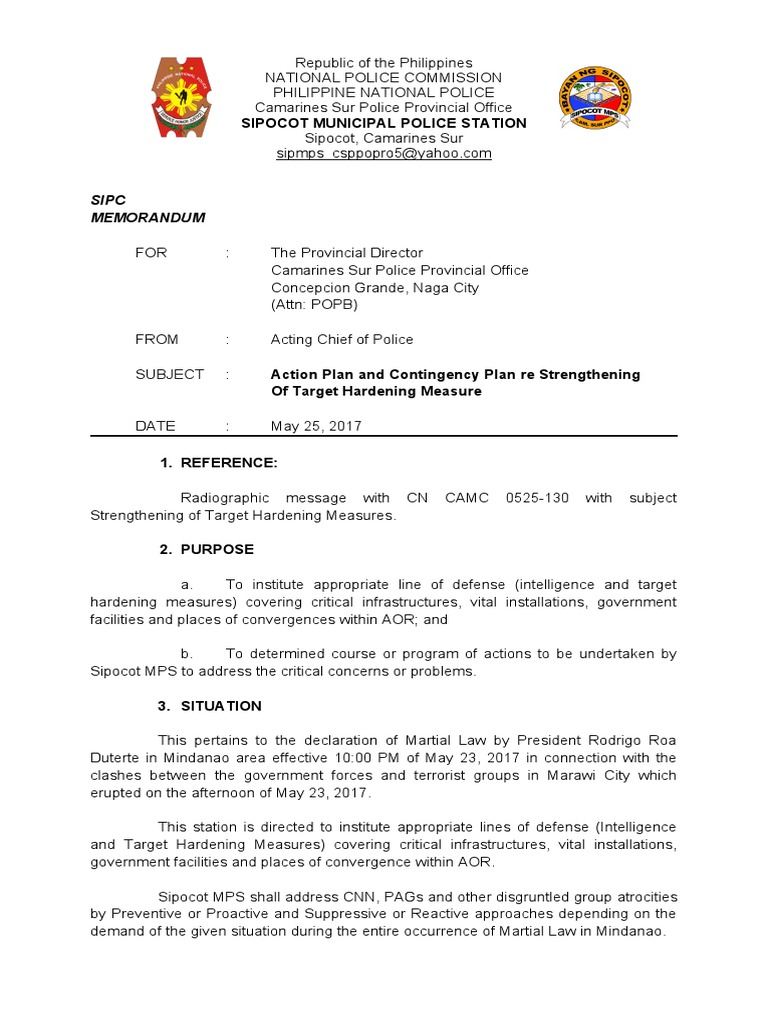 Action Plan & Contingency Plan Re Strengthening of Target Hardening ...