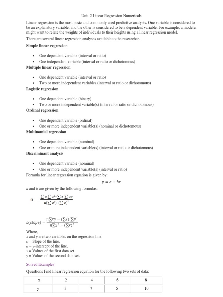 Unit-2 Numericals | PDF | Regression Analysis | Dependent And Independent Variables