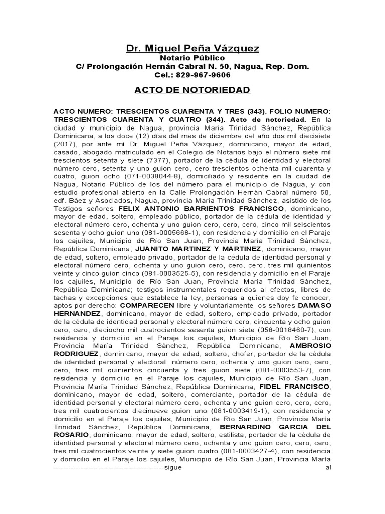 Acto Notarial Tontin | PDF | República Dominicana
