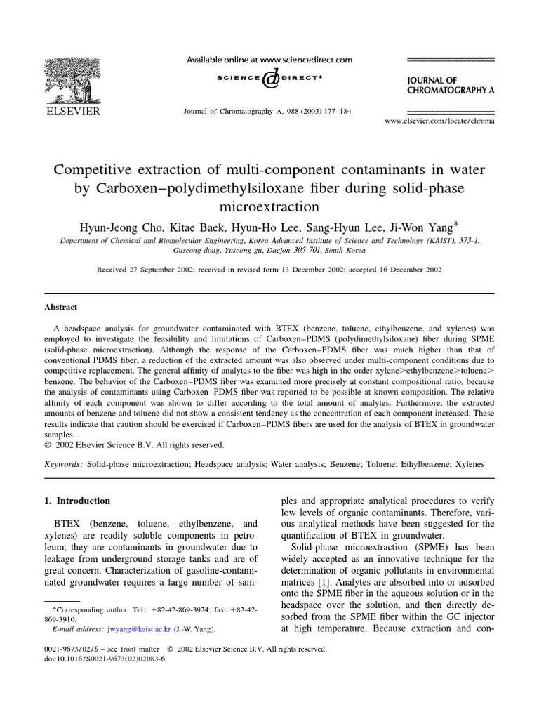 Cho 2003 | PDF | Benzene | Adsorption