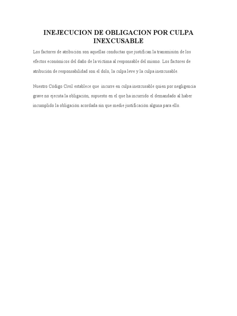 Culpa Inexcusable en la Inejecución de Obligaciones | PDF