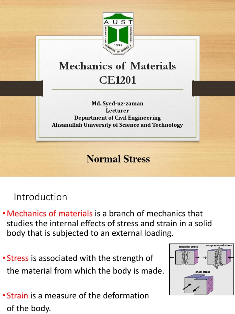 1.solid Mechanics-Introduction Normal Stress (CE1201) | PDF | Stress ...