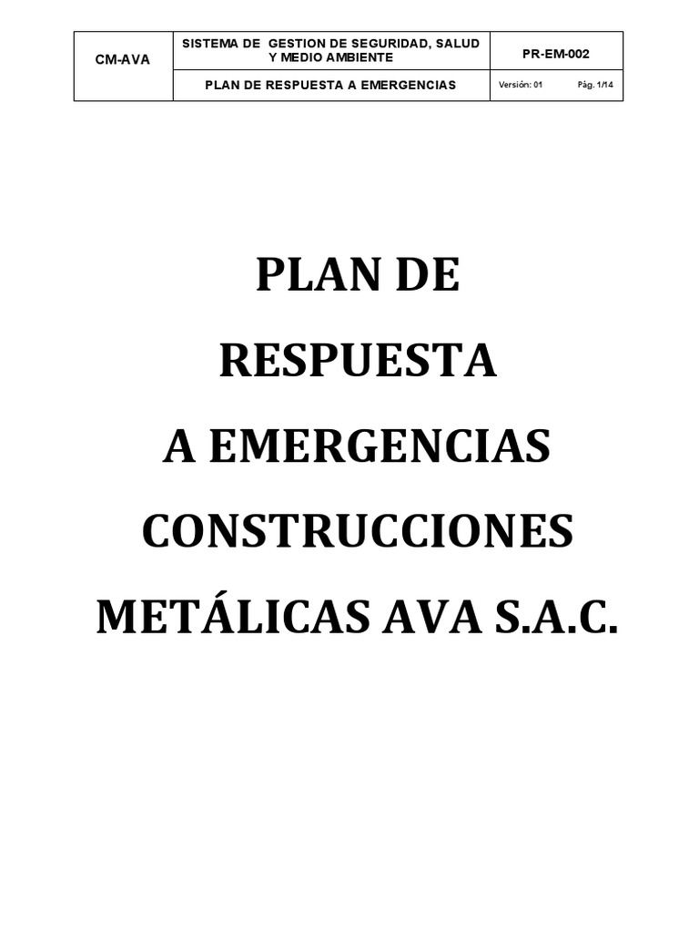 Plan De Respuesta A Emergencias 2020 Pdf Primeros Auxilios Emergencia