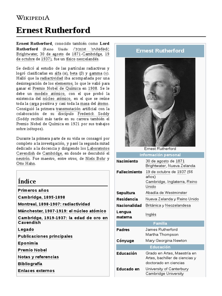 Ernest Rutherford | PDF | Desintegración radioactiva | Núcleo atómico