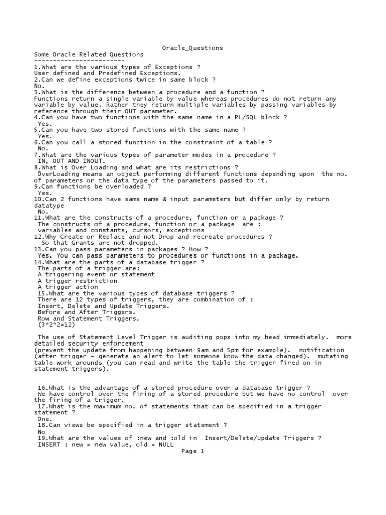 Oracle Questions Pdf Pl Sql Database Index