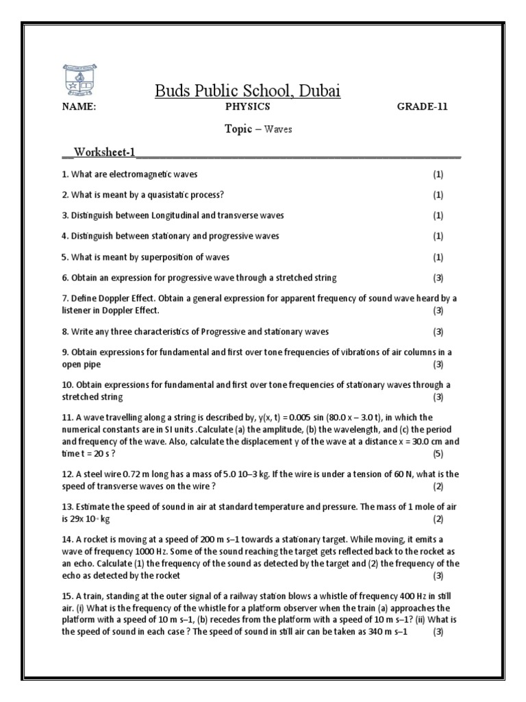 Waves Worksheet | PDF | Waves | Frequency