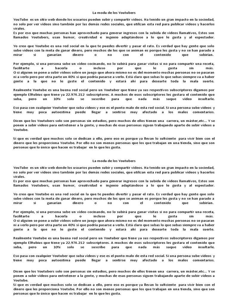 Texto La Moda de Los Youtubers | PDF | Youtube