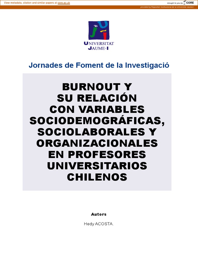 Burnout y Su Relación Con Variables Sociodemográficas, Sociolaborales. Hedy Acosta | PDF ...