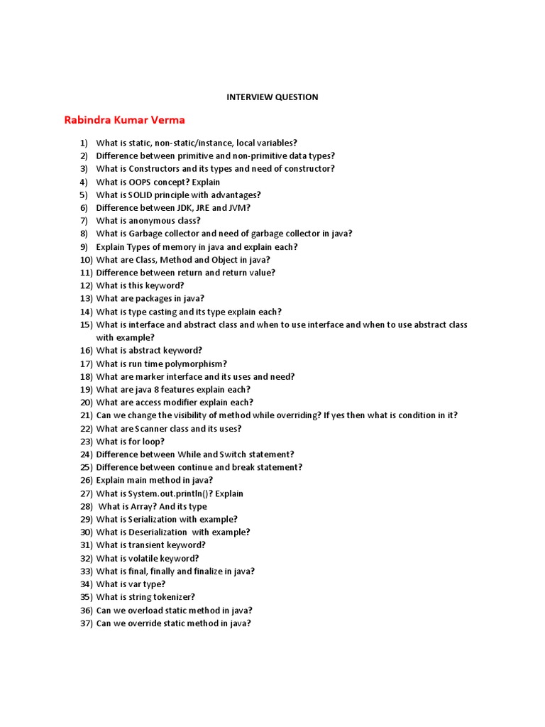Core And Advance Java Interview Questions Pdf Java Programming Language Method Computer 6866