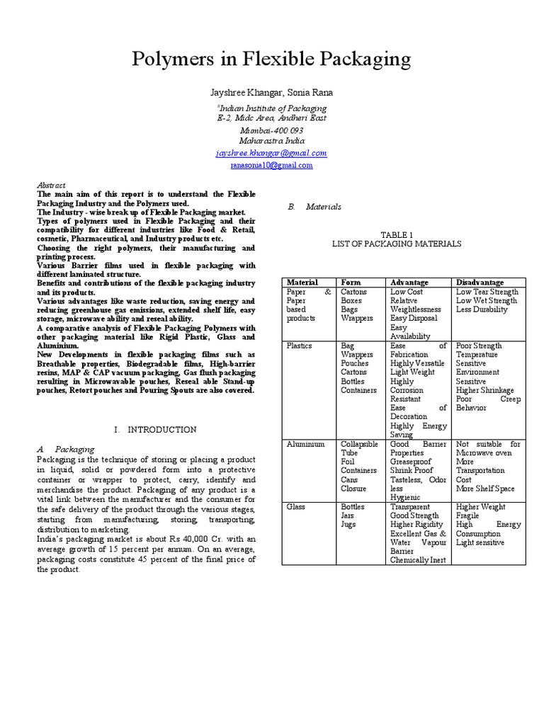 Polymers in Flexible Packaging | PDF | Extrusion | Chemical Substances