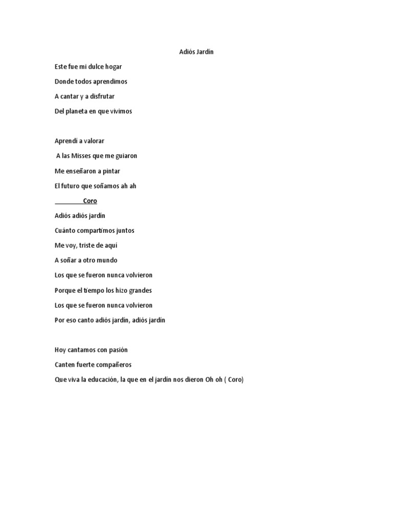 Adiós Jardín Letra | PDF