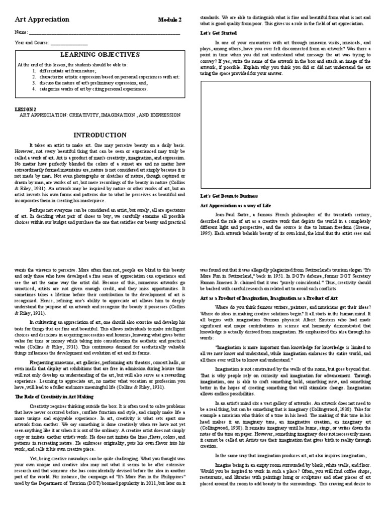Art Appreciation 2 | PDF | The Arts | Imagination