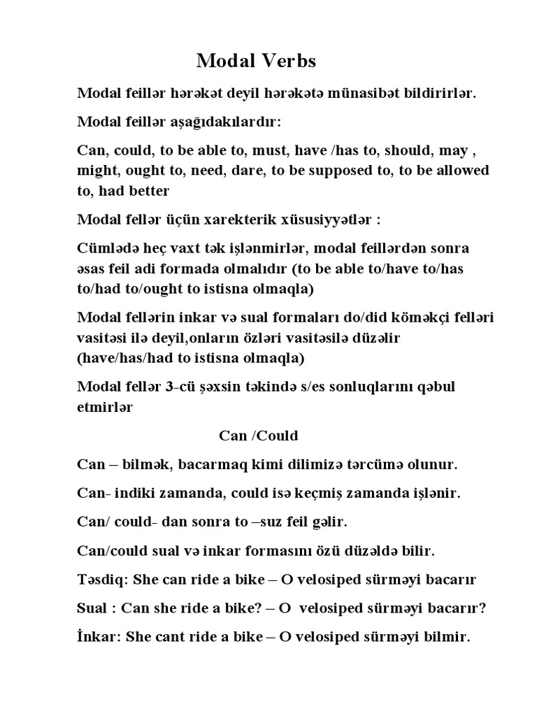 Modal Verbs (Azerbaijani) | PDF