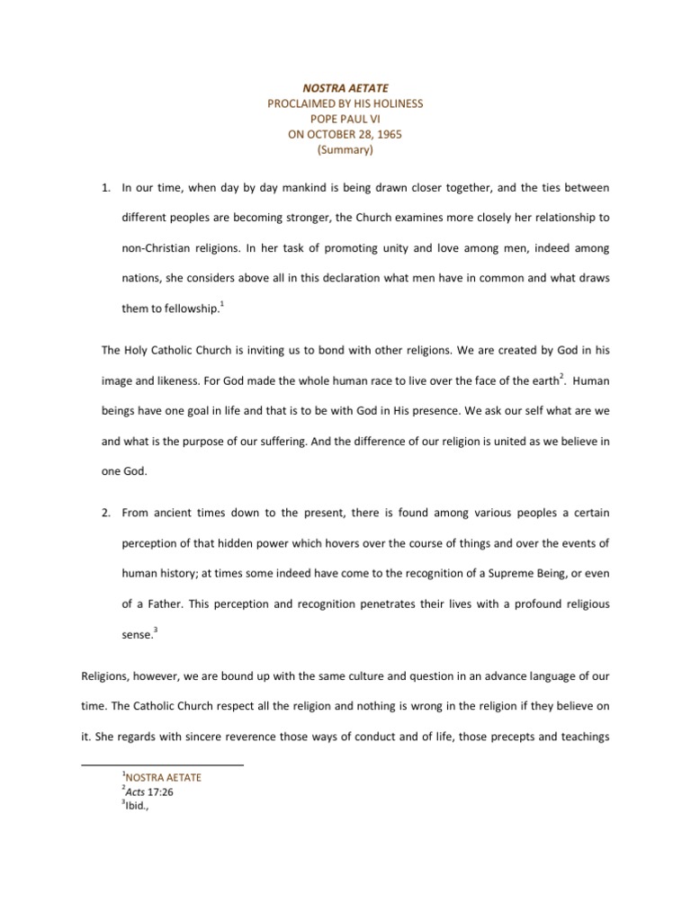 Summary of Nostra Aetate | PDF | Catholic Church | God