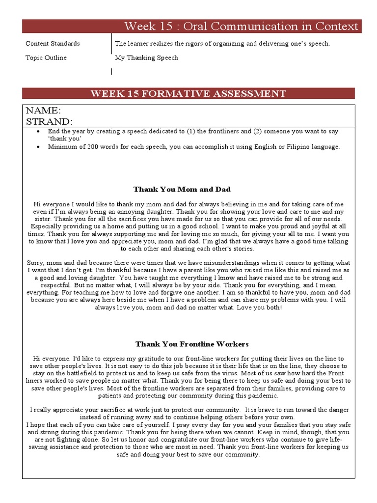 Oral Communication, Week 15 | PDF