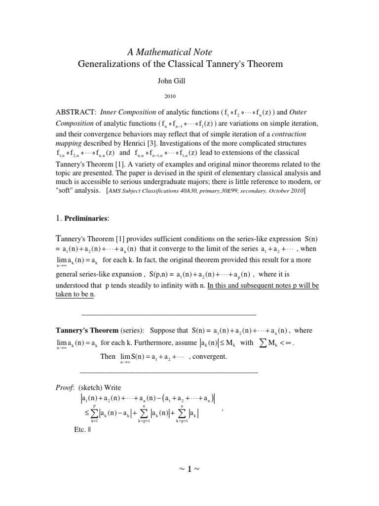 John Gillresearchnote Tannery Theorem | PDF | Function (Mathematics) | Sequence