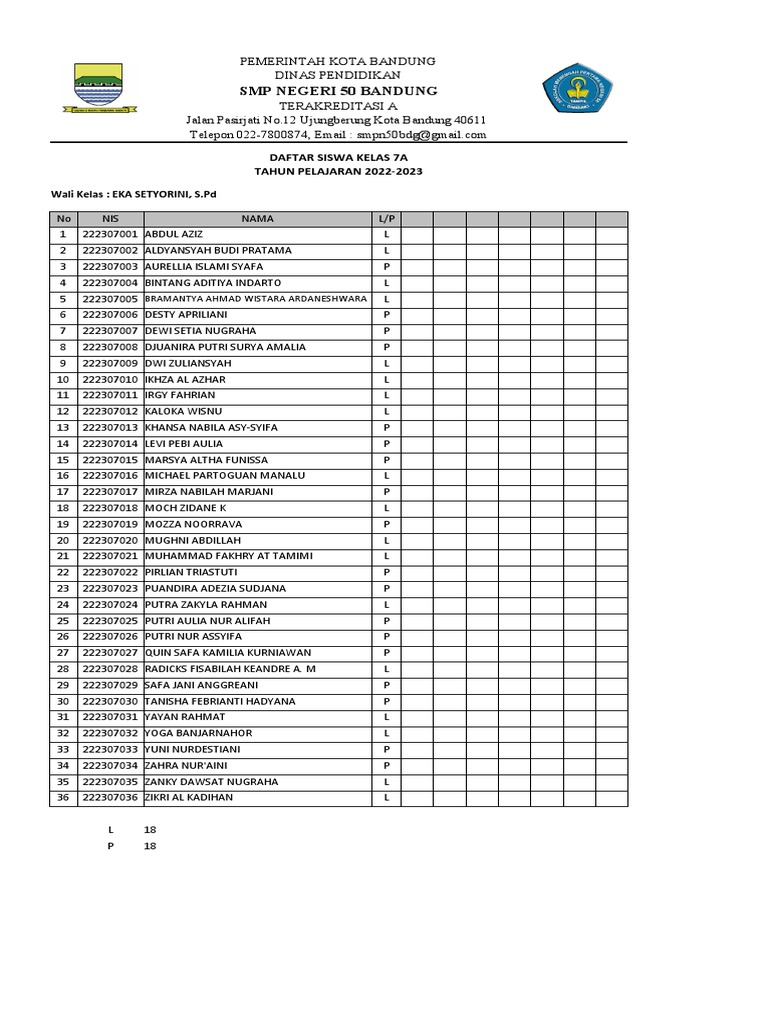 KELAS VII SMPN 50 Daftar | PDF