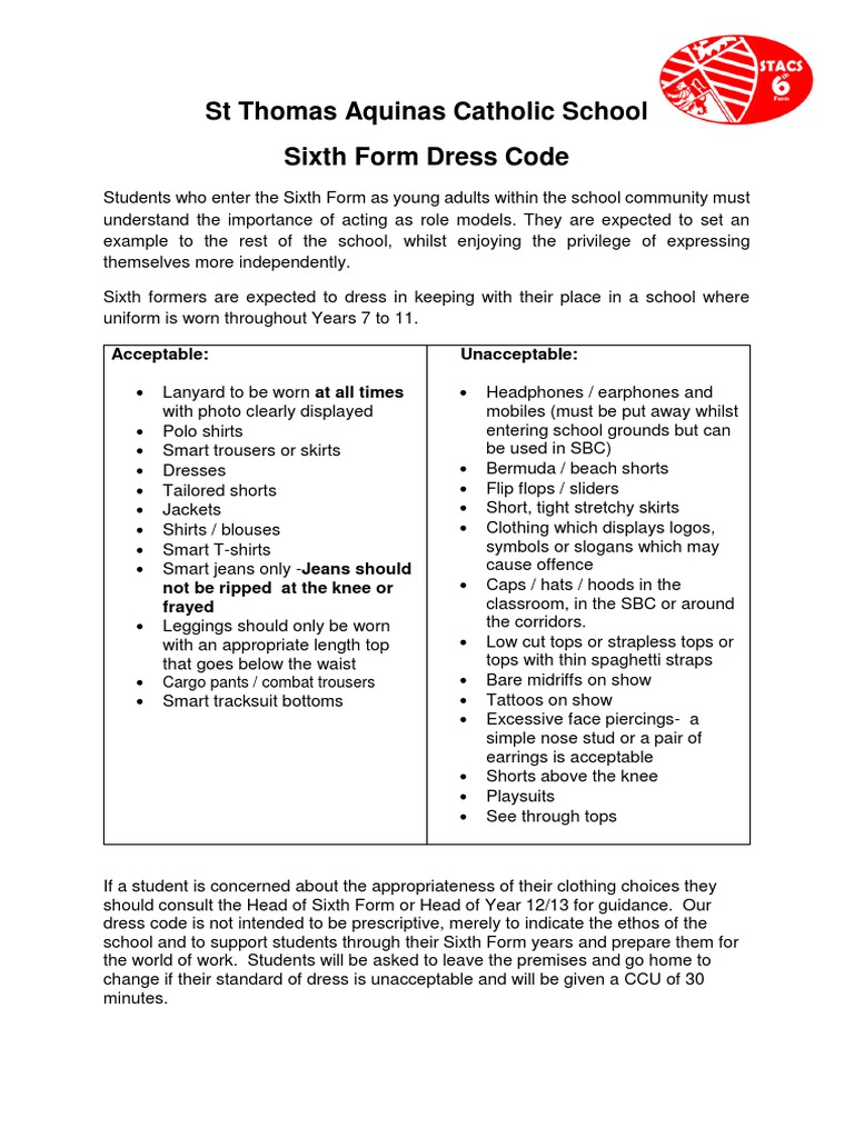 6th Form Dress Code | PDF | Dress | Trousers