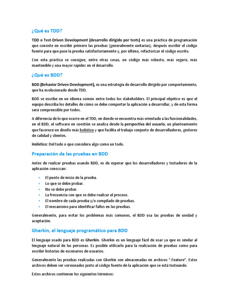 TDD y BDD | PDF | Desarrollo guiado por pruebas | Lenguaje de programación