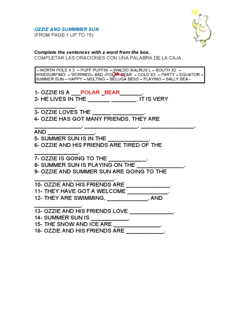 OZZIE AND SUMMMER SUN Worksheet From 1 To 15 Page | PDF