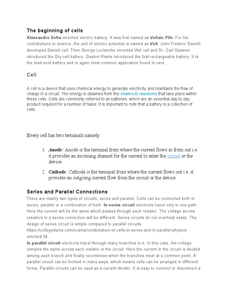 Series Connection of Cells Explained | PDF | Series And Parallel ...