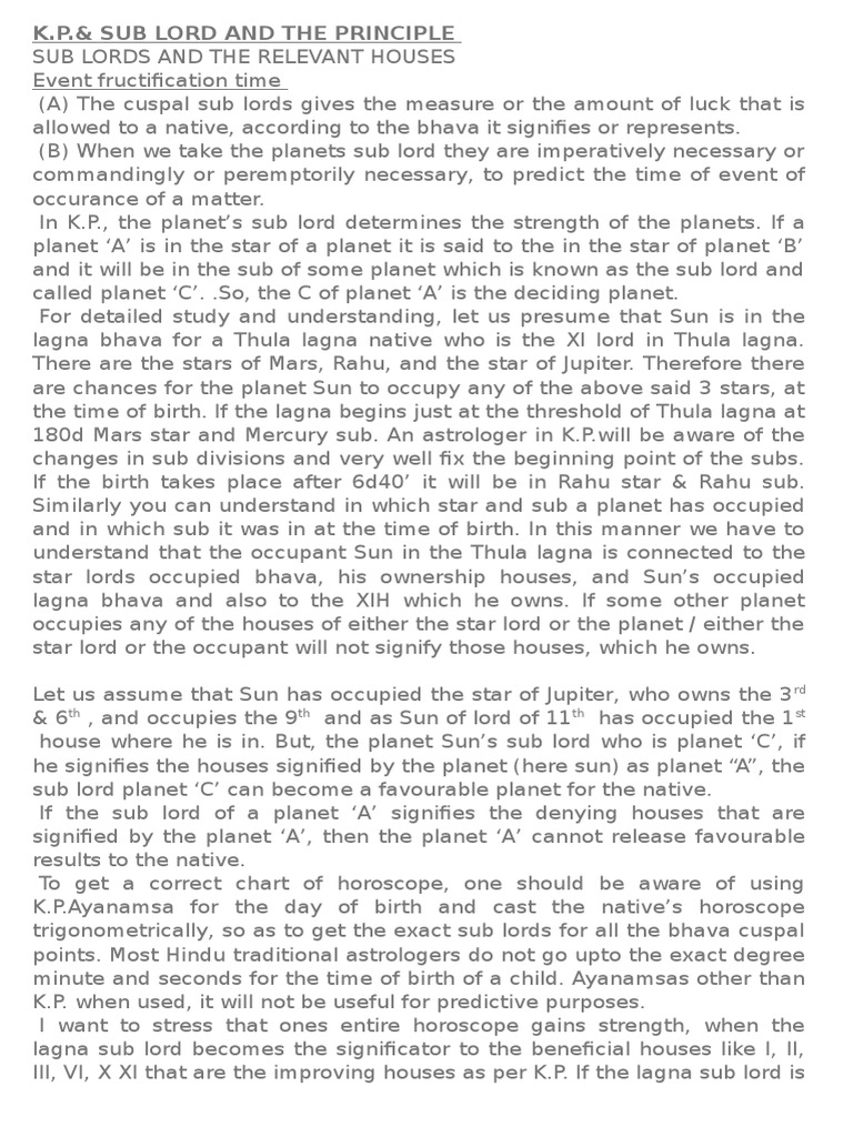 K.P.& Sub Lord and The Principle | PDF | Astrological Sign | Horoscope